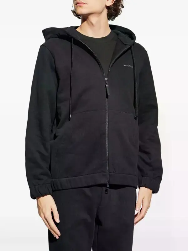 Moncler Leather-logo Zip-up Hoodie - Black
