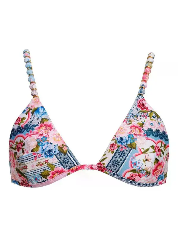 Agua Bendita Belle Floral-print Bikini Top - Pink