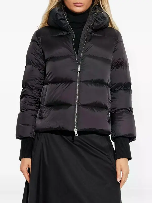 Add Funnel-neck Zip-fastening Puffer Jacket - Black