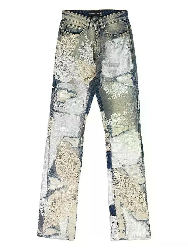 WHO DECIDES WAR Metal Lace-embellished Jeans - Blue