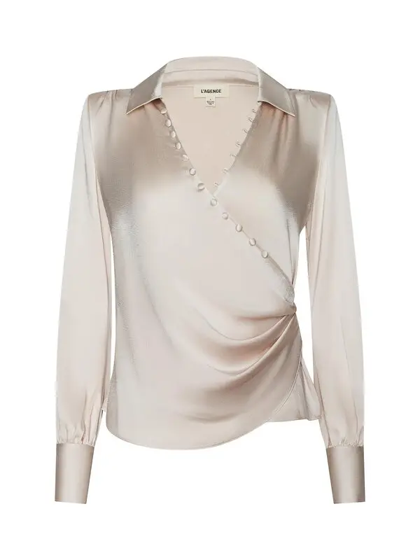 L'Agence Bernice Satin Wrap Blouse Top