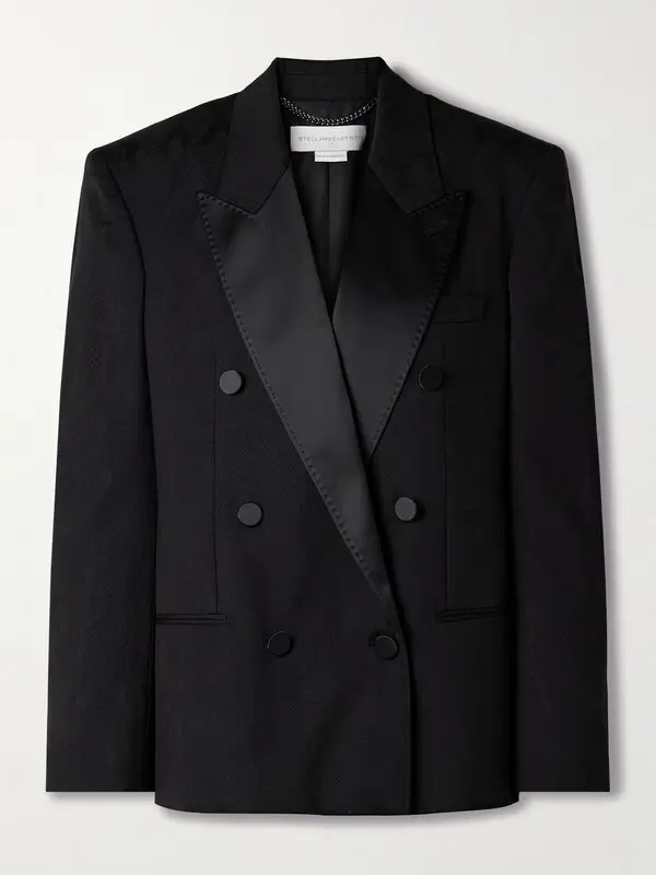 Stella McCartney Oversized Double-breasted Wool Blazer With Satin Trims