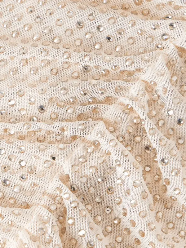 SELF-PORTRAIT Ruched Crystal-embellished Jersey Blouse - Neutrals