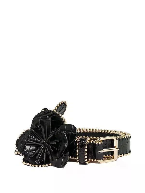 Anne Fontaine Flower-embellished Studded Belt - Black