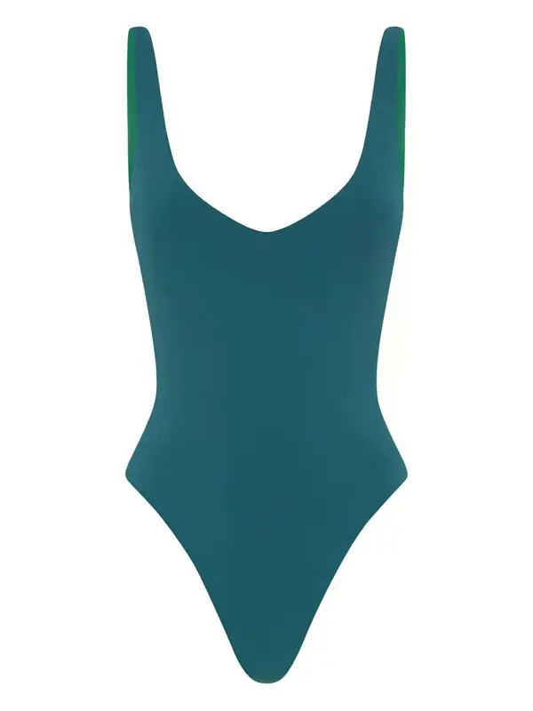 Bond Eye V-neck Swimsuit With Contrast Straps - Blue
