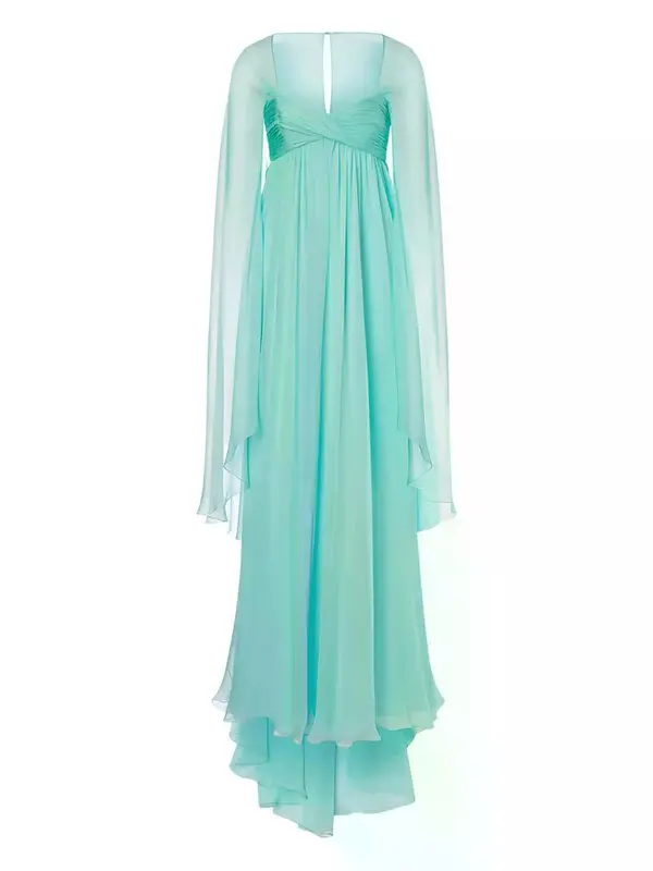 Alberta Ferretti Cape-detail Silk Maxi Dress - Blue