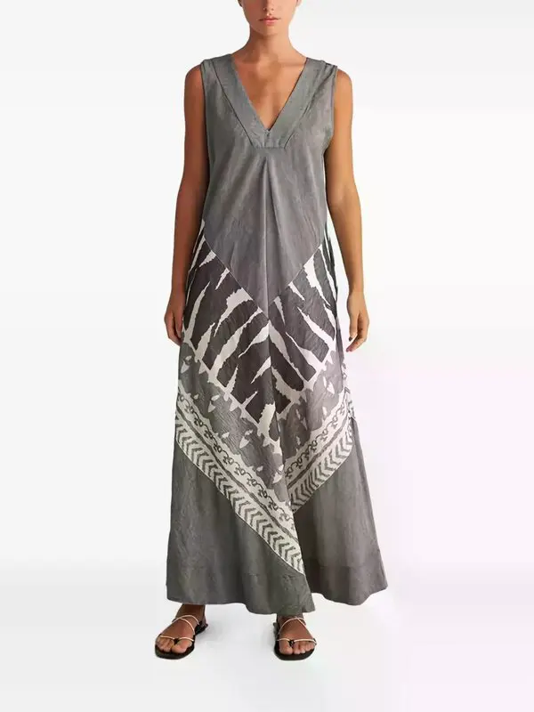 PEARL & CAVIAR Patterned V-neck Maxi Dress