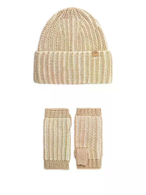 UGG Ribbed Logo-patch Beanie Set - Neutrals