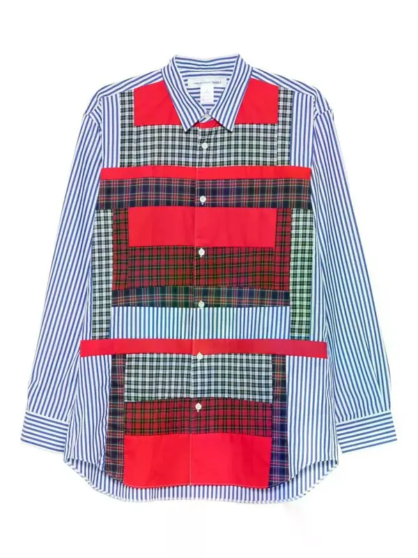 Comme Des Garçons Patchwork-print Long-sleeve Shirt - Blue