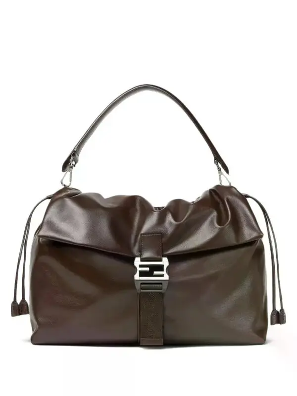 Fendi Flux Ff-buckle Leather Shoulder Bag - Brown