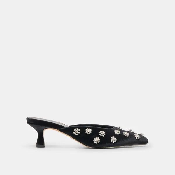 DOLCEVITA Clara Kitten Heeled Mules - Nero Velvet