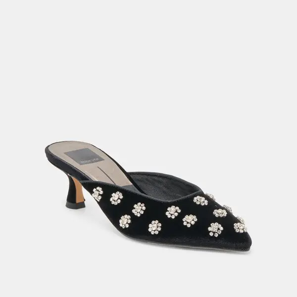 DOLCEVITA Clara Kitten Heeled Mules - Nero Velvet