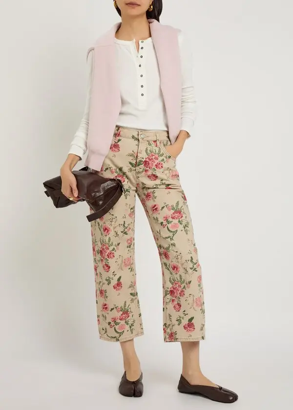 Free People Deep Trance Floral-print Cropped Jeans - Multicoloured