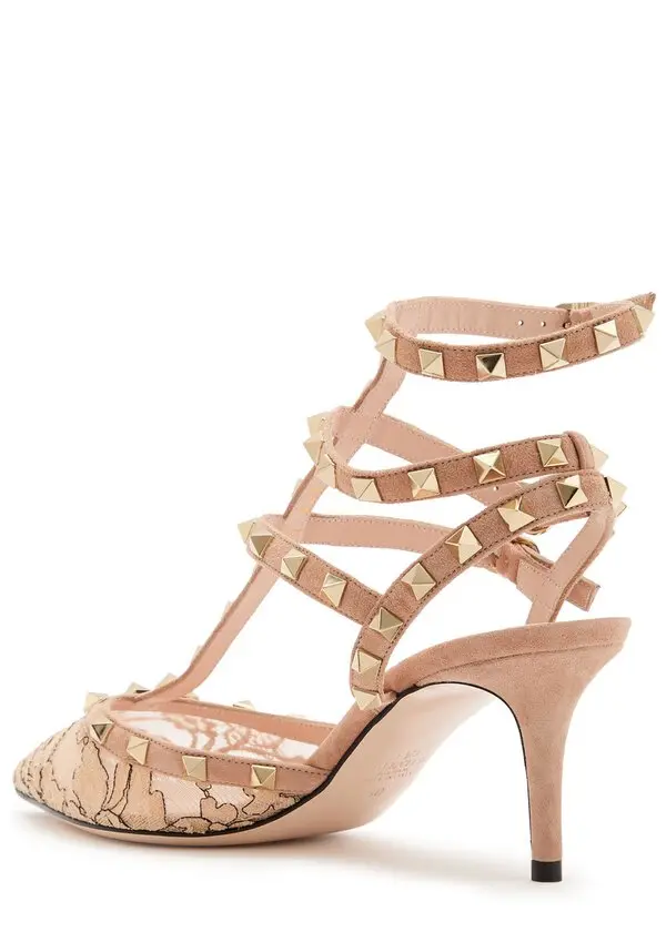 Valentino Garavani Rockstud 65 Lace And Suede Pumps