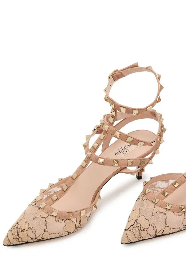 Valentino Garavani Rockstud 65 Lace And Suede Pumps