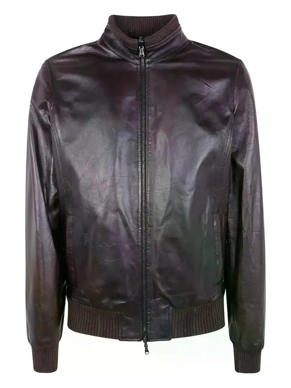 BARBA NAPOLI Ribbed Leather Jacket - Brown