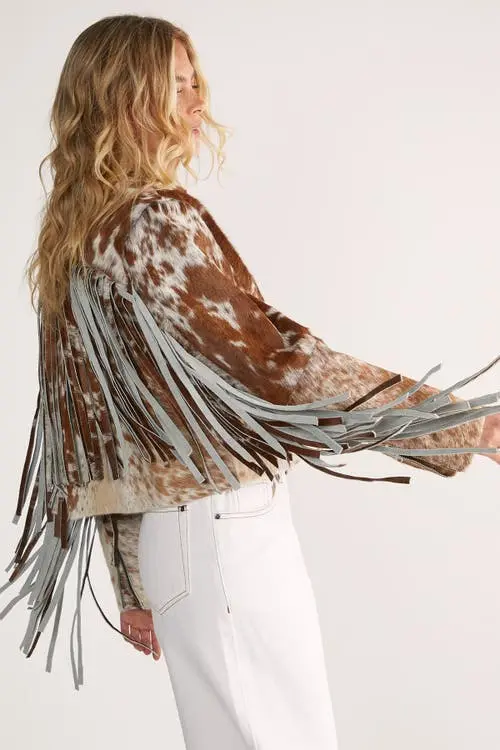 Nasty Gal Cow Hide Leather Fringe Jacket