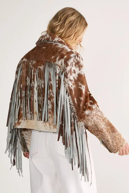 Nasty Gal Cow Hide Leather Fringe Jacket