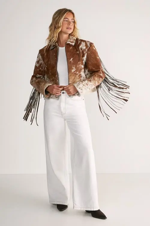 Nasty Gal Cow Hide Leather Fringe Jacket