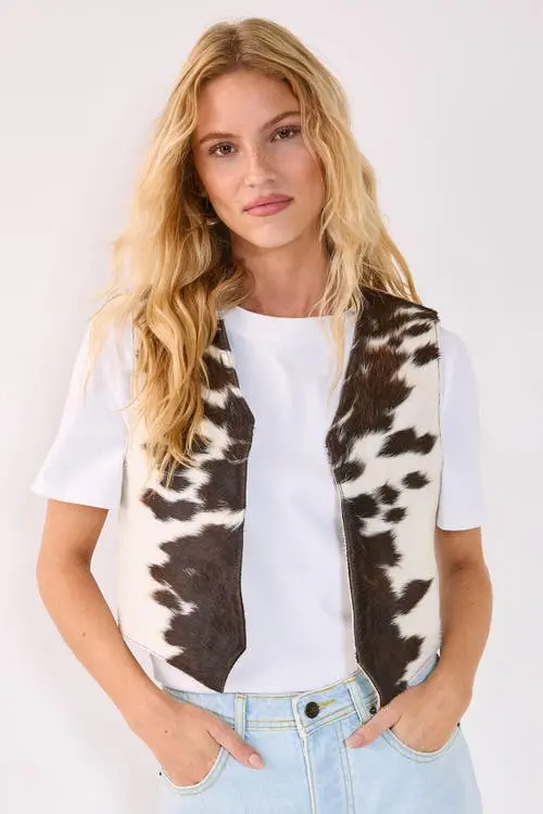 Nasty Gal Cow Hide Leather Waistcoat - White