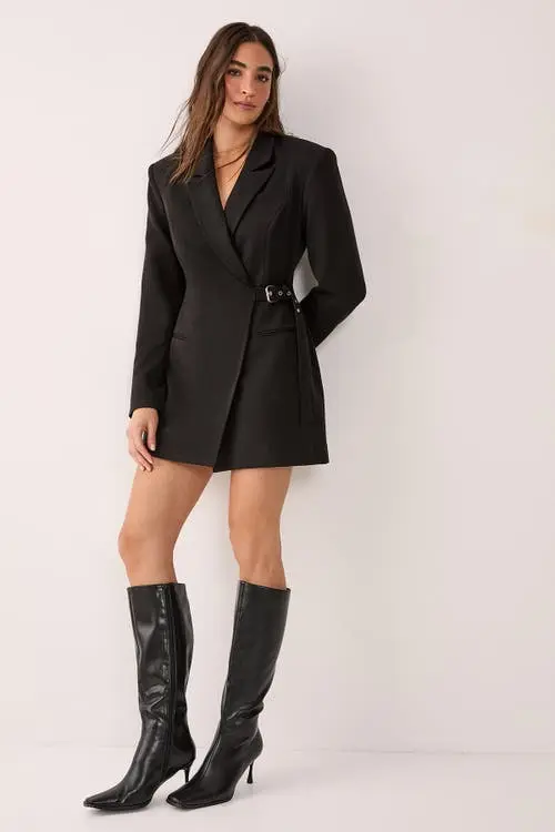 Nasty Gal Shoulder Pad Blazer Mini Dress - Black