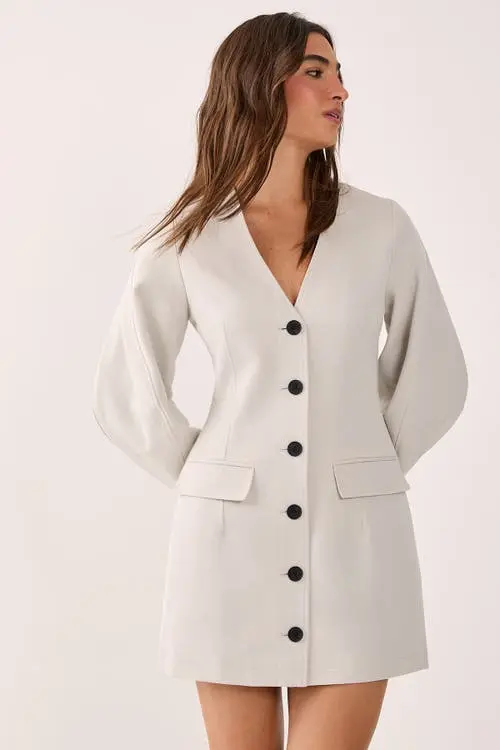 Nasty Gal Button Through Mini Blazer Dress - Ecru