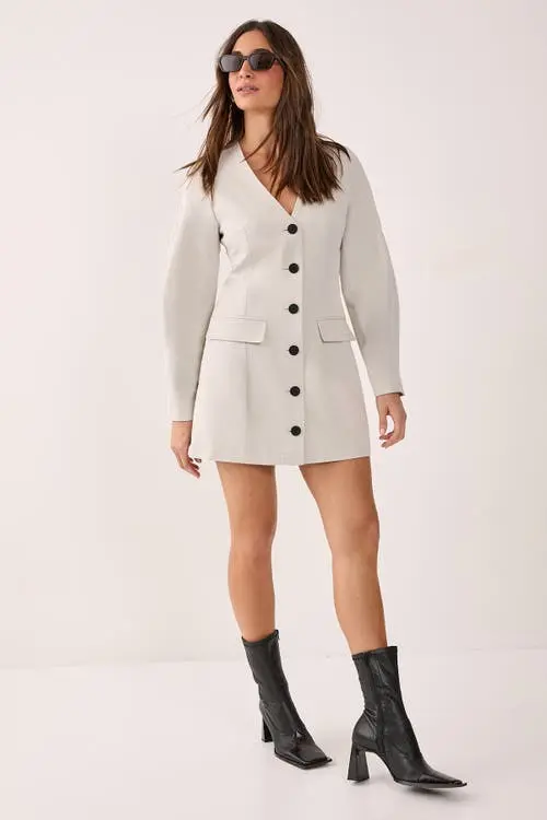 Nasty Gal Button Through Mini Blazer Dress - Ecru