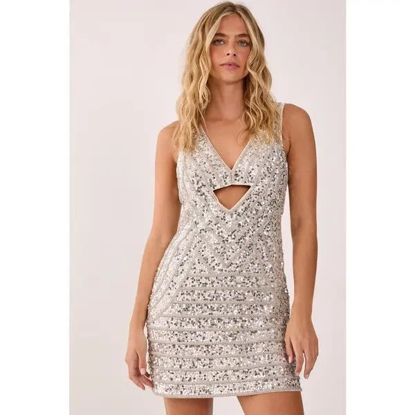 Nasty Gal Embellished Panelled Cut-out Mini Dress - Silver
