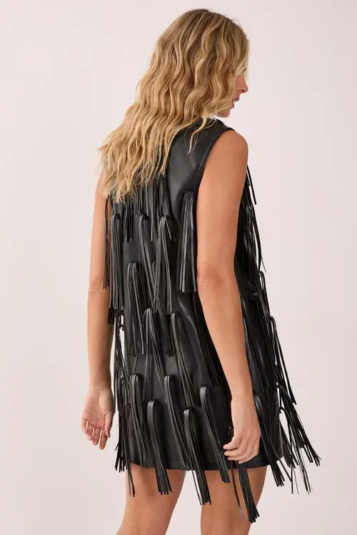 Nasty Gal Faux Leather Tassel Mini Dress