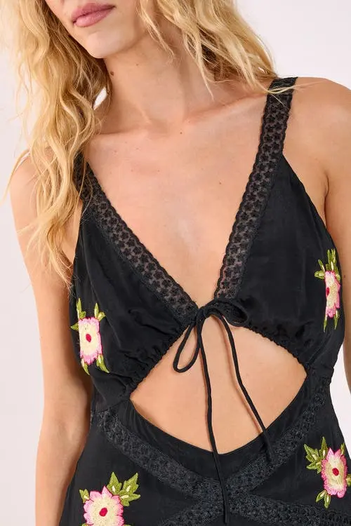 Nasty Gal Embroidered Lace Trim Cut Out Maxi Dress