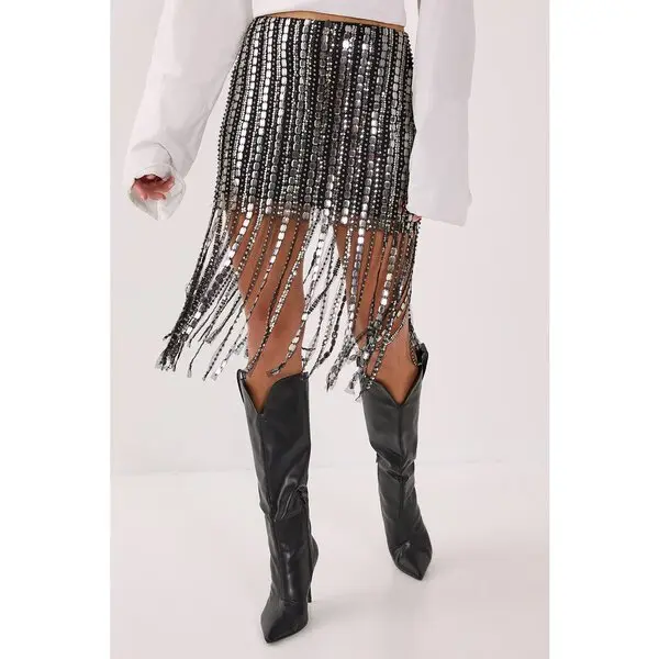 Nasty Gal Beaded Tassel Mini Skirt - Black