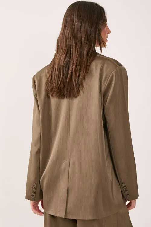 Nasty Gal Satin Pleated Oversized Blazer - Olive
