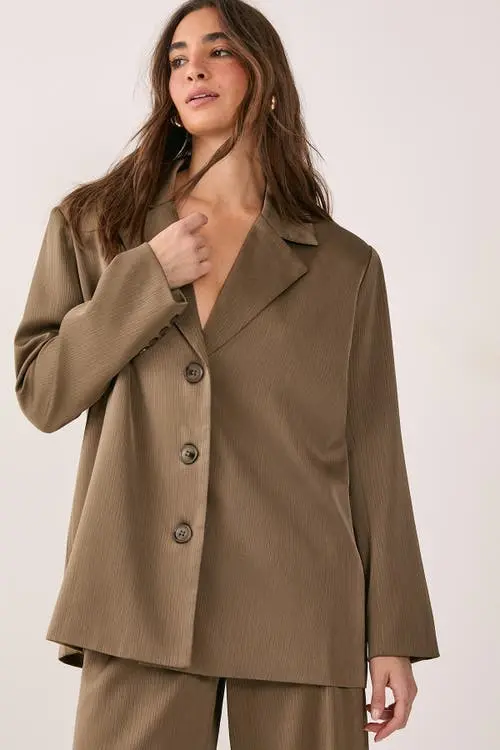 Nasty Gal Satin Pleated Oversized Blazer - Olive