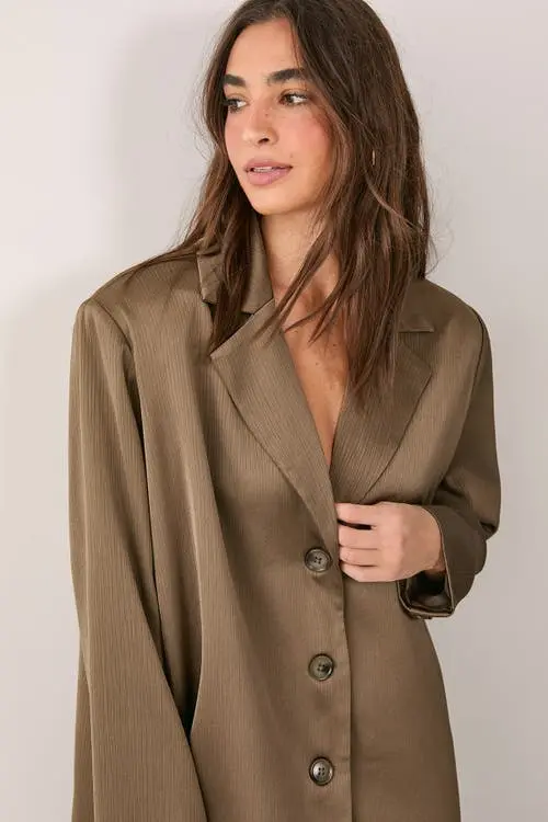 Nasty Gal Satin Pleated Oversized Blazer - Olive