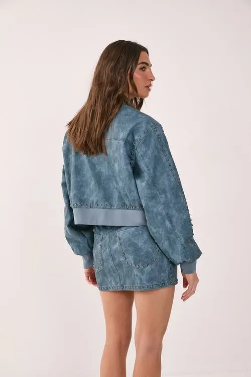 Nasty Gal Leather Studded Cropped Bomber Jacket