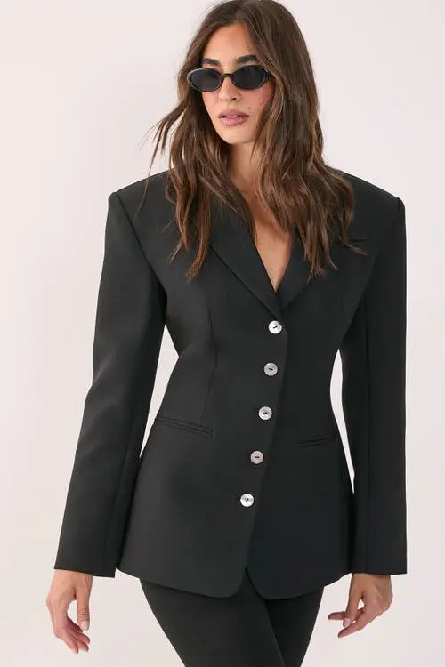 Nasty Gal Premium Cinched Waist Blazer With Padded Shoulders