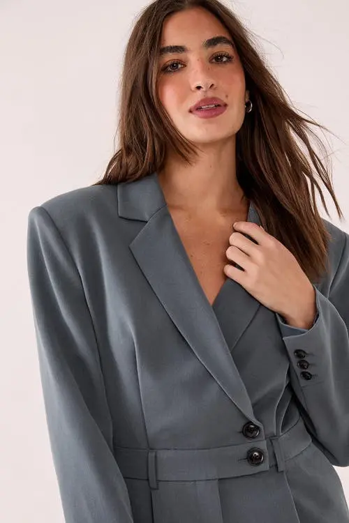 Nasty Gal Tailored Button Detail Romper - Grey