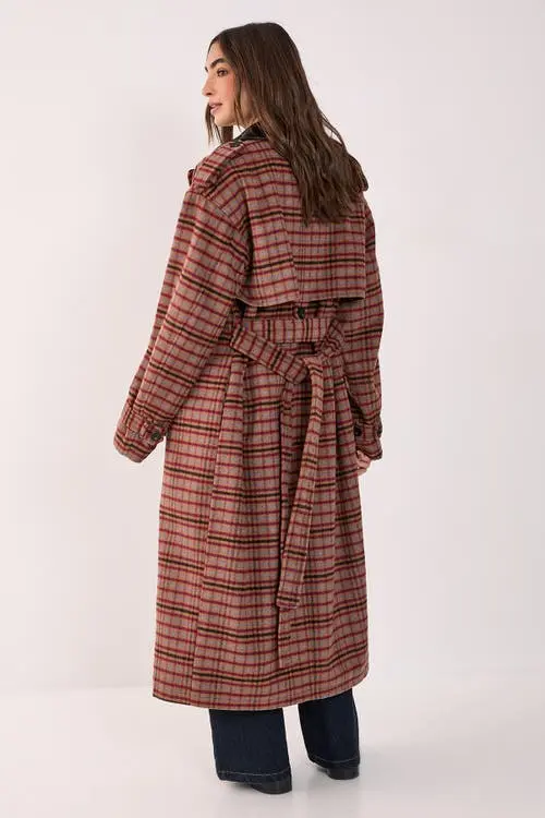 Nasty Gal Check Vinyl Collar Trench Coat