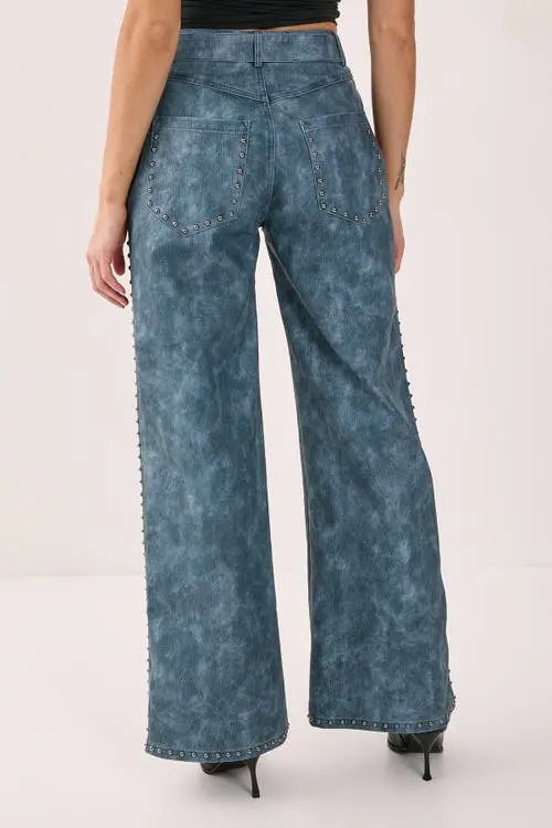 Nasty Gal Studded Detail Belted Faux Leather Trousers
