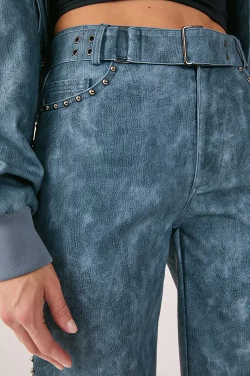 Nasty Gal Studded Detail Belted Faux Leather Trousers