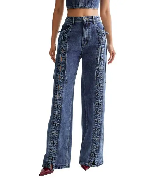 Nasty Gal Lace-up Wide-leg Jeans