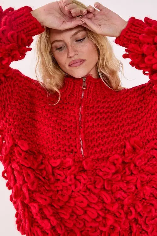 Nasty Gal Loopy Quarter Zip Sweater With Textured Sleeves