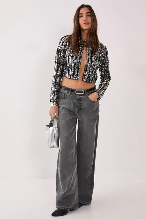 Nasty Gal Beaded Long Sleeve Jacket