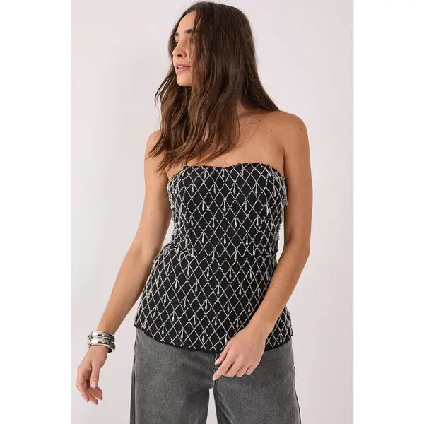 Nasty Gal Droplet Embellished Longline Bustier Top - Black