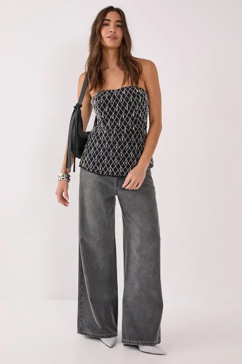 Nasty Gal Droplet Embellished Longline Bustier Top