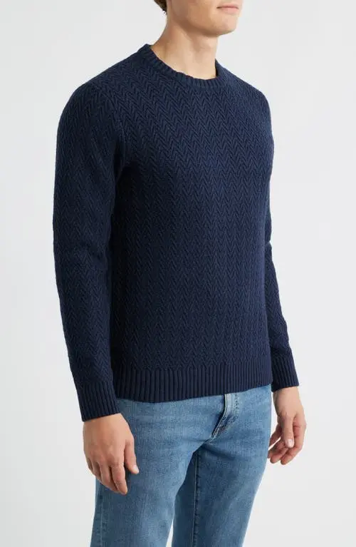 James Campbell Ayr Herringbone Stitch Cotton & Wool Blend Sweater - Navy