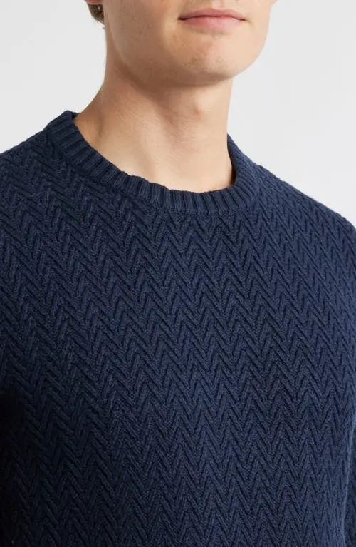 James Campbell Ayr Herringbone Stitch Cotton & Wool Blend Sweater - Navy
