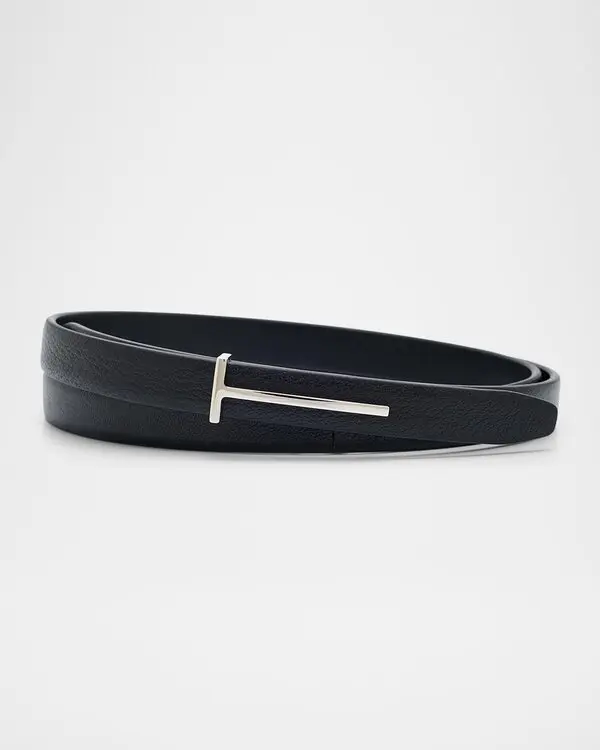 TOM FORD Grain Leather Belt With T Buckle - Black