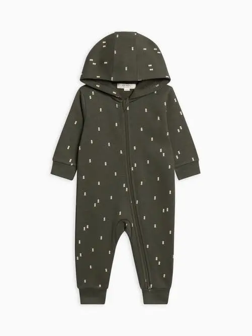 KENDI Greer Fleece Hooded Zipper Romper - Bent/pine