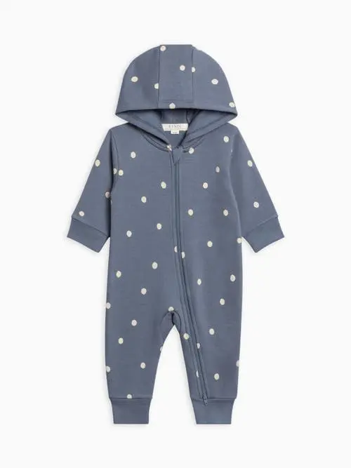 KENDI Greer Fleece Hooded Zipper Romper - Polka/denim